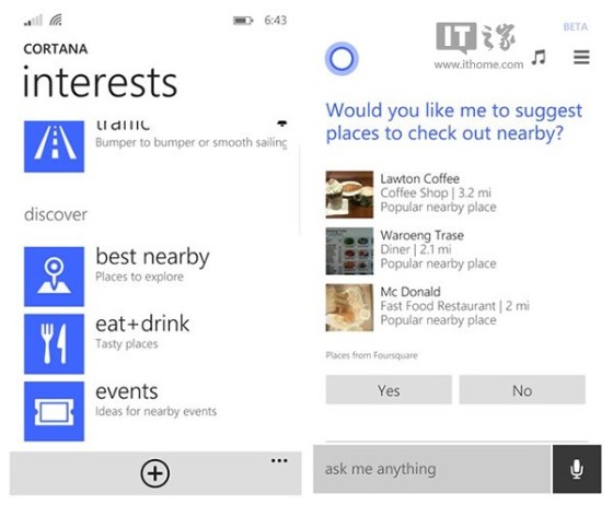 WP8.1 Cortana探索“附近最佳”|WP8.1|Cortana|微软_软件学园_新浪科技_新浪网